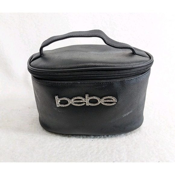 bebe | Bags | Bebe Makeup Cosmetics Bag Black Silver Metallic Lettering ...